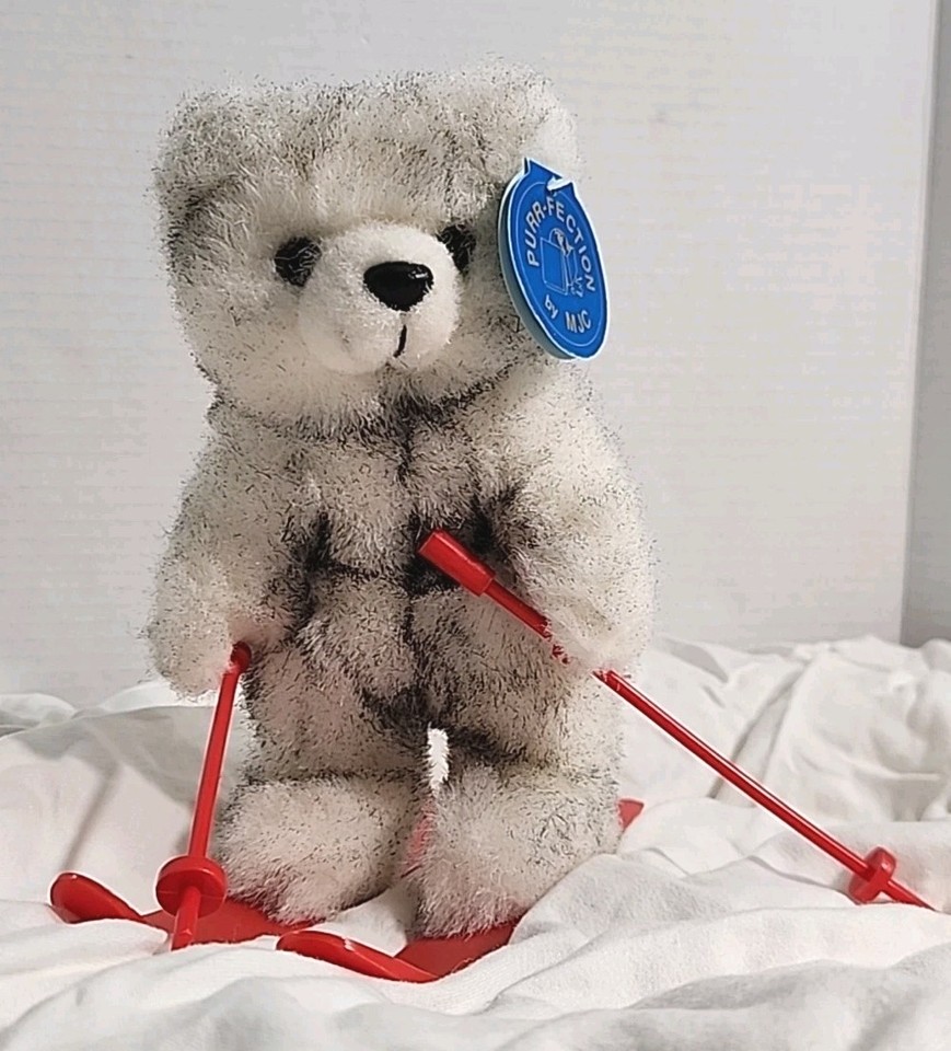 Bear On Red Skis Purr-Fection by MJC 1992 Tagged 9" Plush Skiing Teddy ...