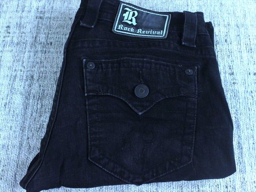 Rock Revival jeans men's size 33 black Demin Strech ryker slim striaght ...