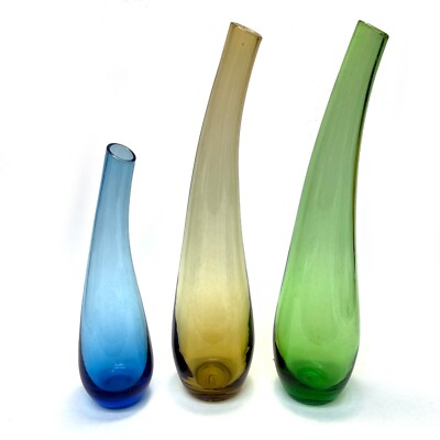 Set of 3 Vintage Hand Blown Lotta Pettersson for IKEA Curved-Neck ...