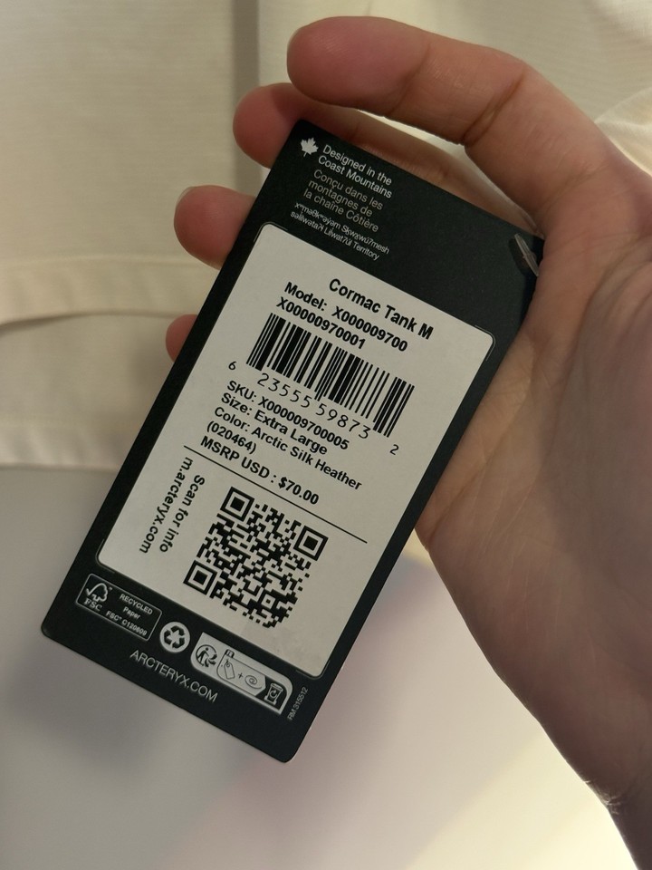 NWT Arc'teryx Cormac Tank Top Mens Small Arctic Silk Heather Crew Neck ...