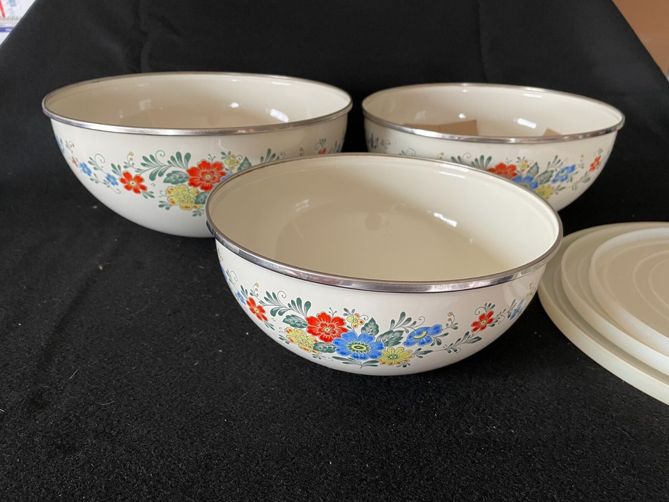 Vintage 6Pc Kobe Kitchen Nesting/Stacking Mixing Bowls with Lids Enamel ...