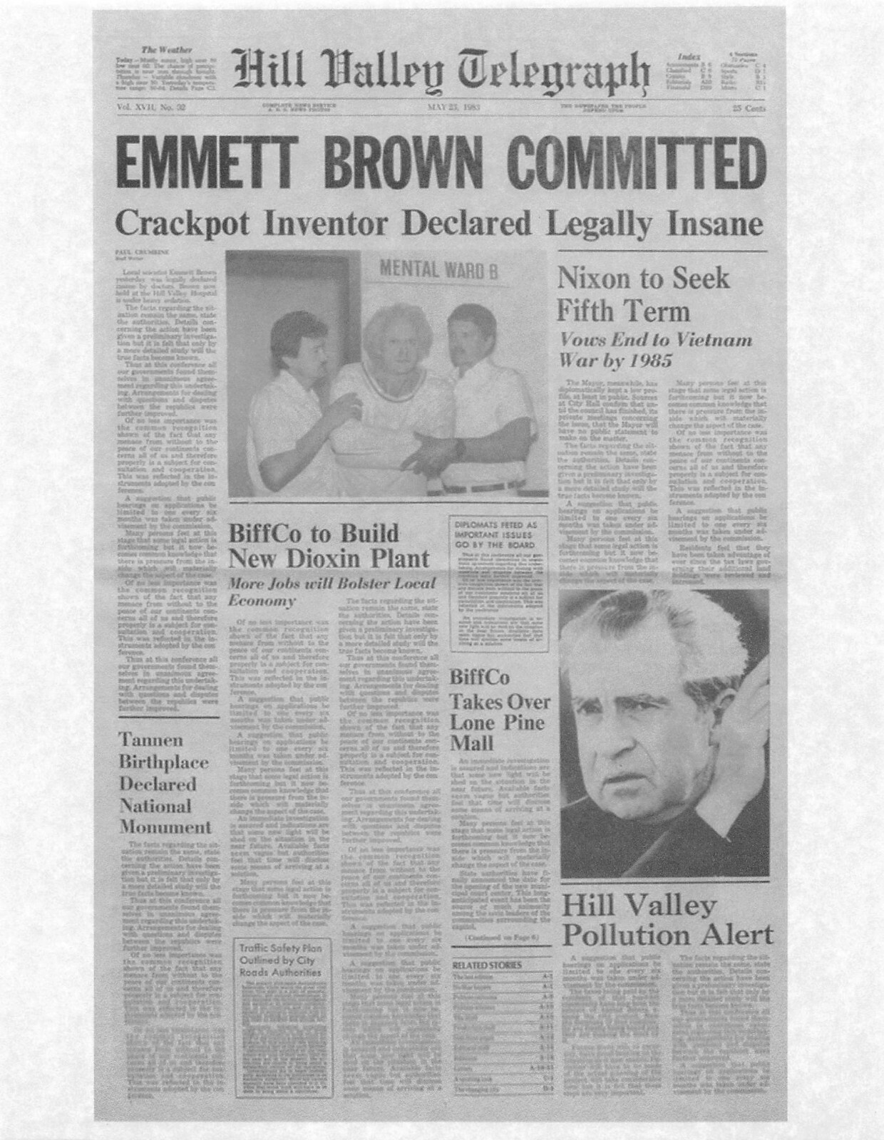 1985 Back To The Future Hill Valley Telegraph Emmett Brown Committed ...