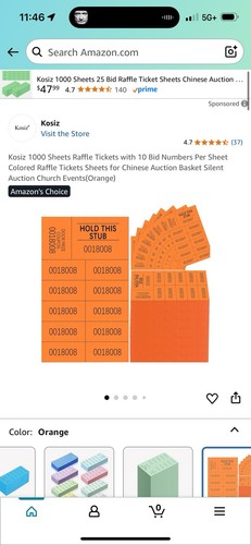 1000 Sheets Raffle Tickets with 10 Bid Numbers Per Sheet Colored Raffle ...