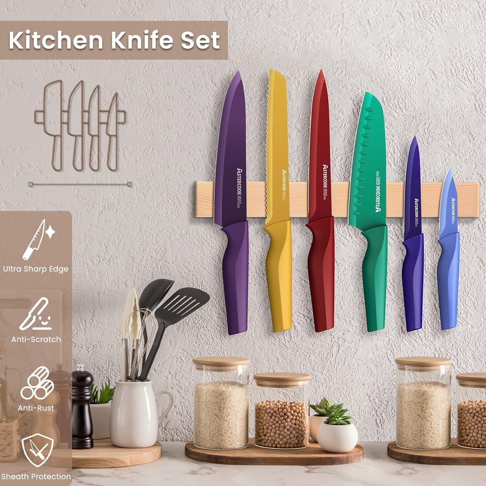 Astercook Knife Set, 12 Pcs Color-Coded Kitchen Knives Set, 6 Color ...
