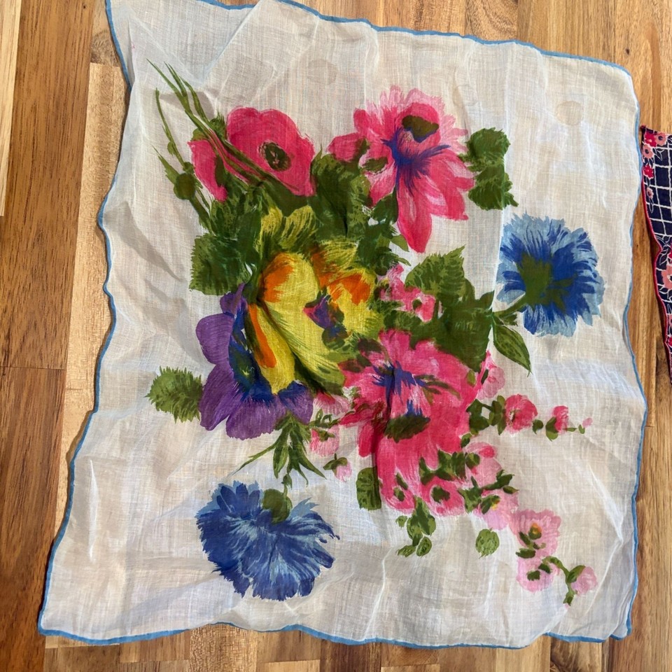 Vintage Handkerchief Lot Floral & Embroidered Cotton Colorful | eBay