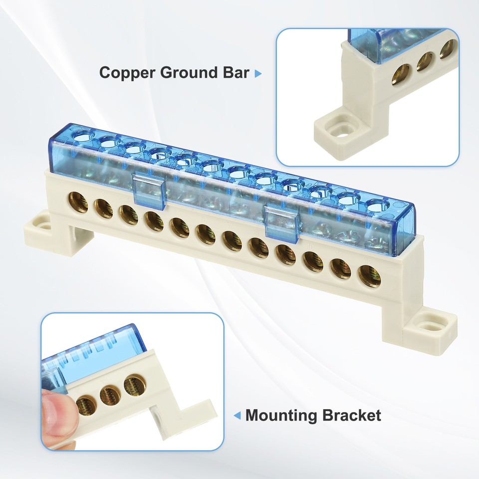Terminal Ground Bar, 12 Positions 7x11mm Ground Block for Electrical ...
