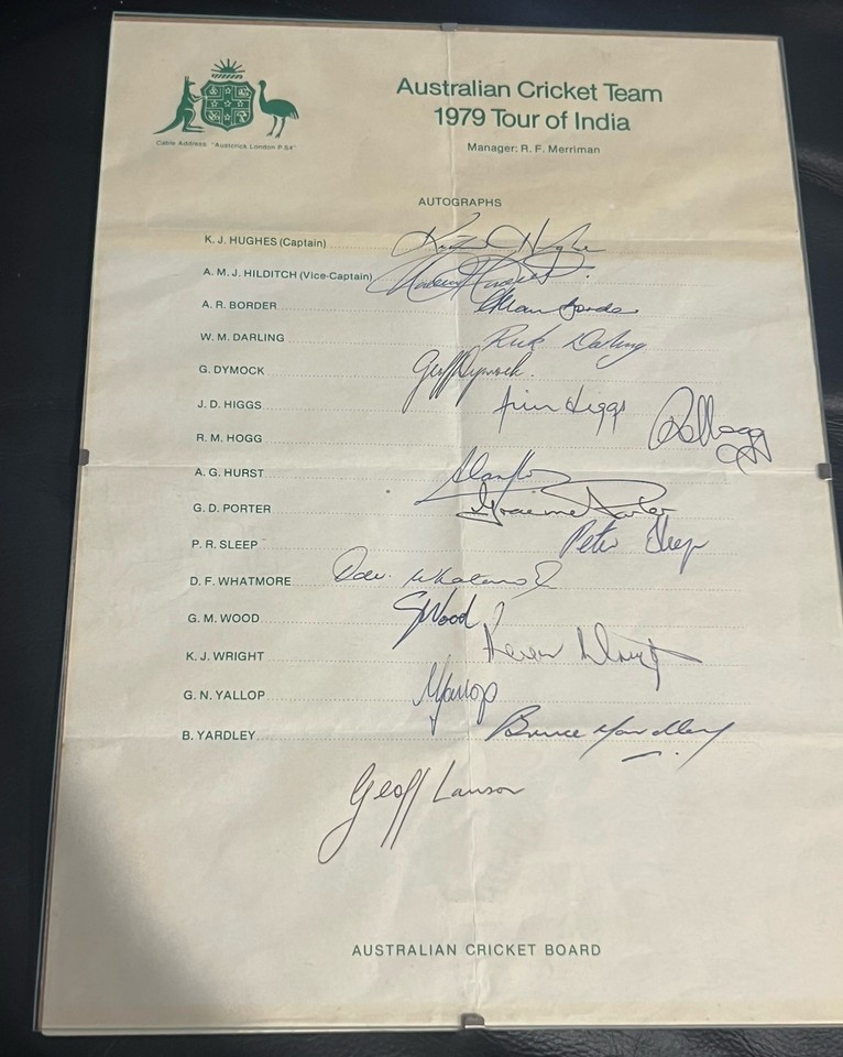 Signed Official Cricket Autograph Team Sheet Australian Team Tour Of ...