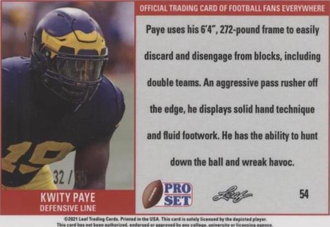 2021 Leaf Pro Set Metal Kwity Paye #54 for sale | eBay