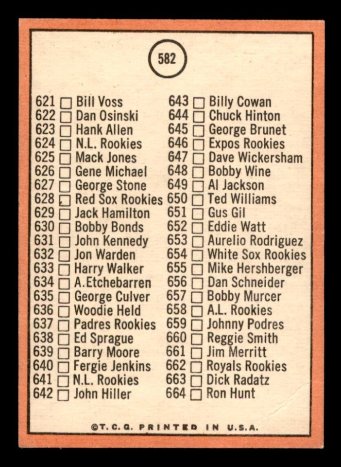 1969 Topps Baseball #582 7th Series Checklist (589-664) VG *e1 | eBay