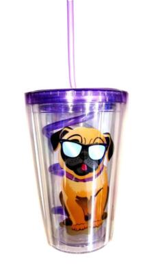 Doug the Pug Sipper Cup Mug Glass With Straw & Lid Soft drinks Girls ...
