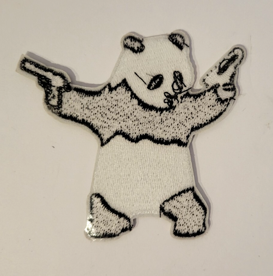 Panda Gangster With Guns Black & White Embroidered Iron On Patch 3.25 ...