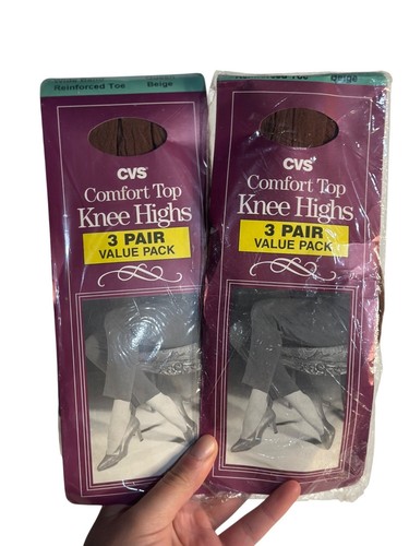 Vintage CVS Comfort Top Knee Highs Reinforced Toe Beige 3-Pair Pack NOS ...