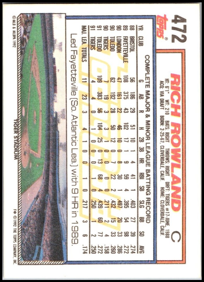 1992 Topps #472 Rich Rowland - Gold Winners FREE SHIPPING! | eBay