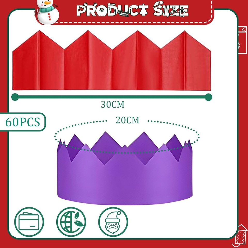 60pcs Christmas Cracker Hats for Kids Adults,Paper Crowns Tissue Paper ...