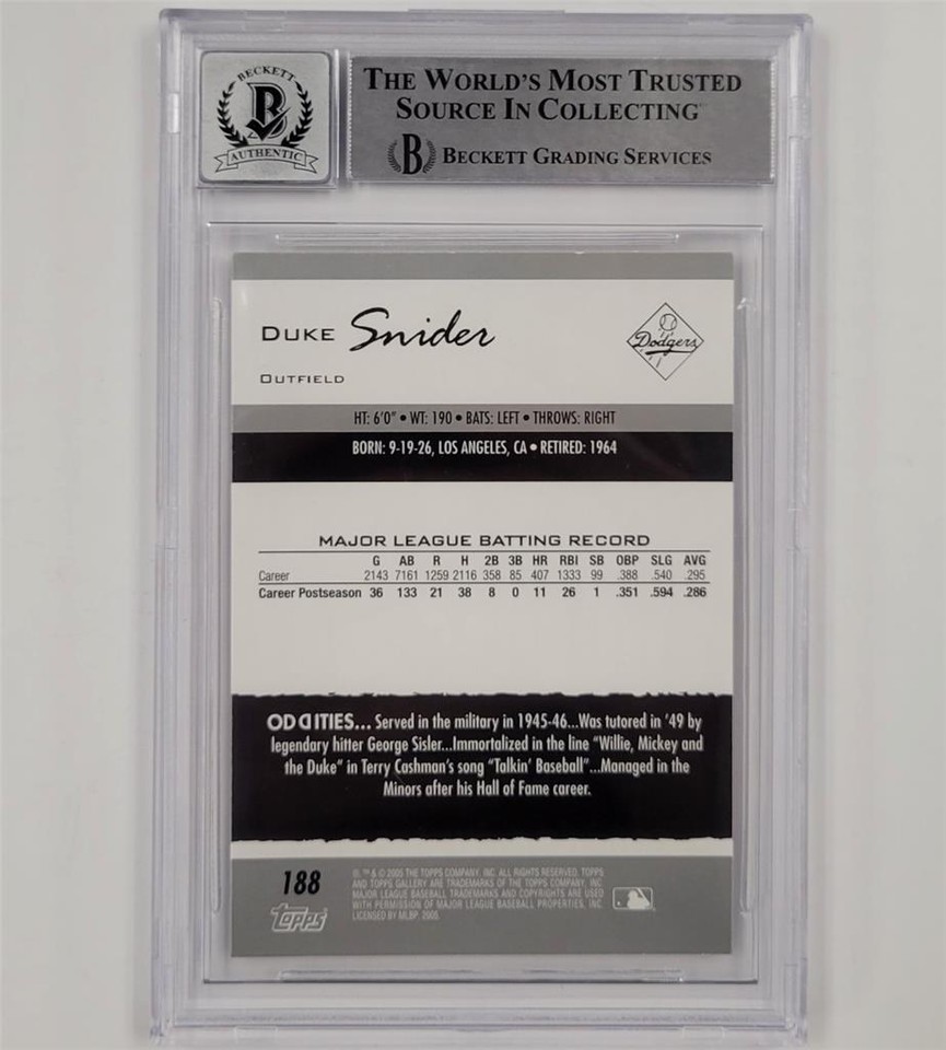 Duke Snider signed 2005 Topps Gallery card #188 Beckett BAS 10 auto | eBay