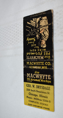 MacWhyte Co. Kenosha Wisconsin Wire Rope 20 Strike Matchbook Cover | eBay