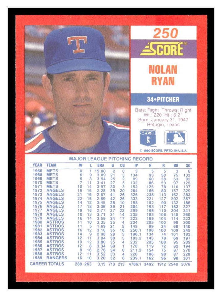 1990 Score #250 Nolan Ryan | eBay