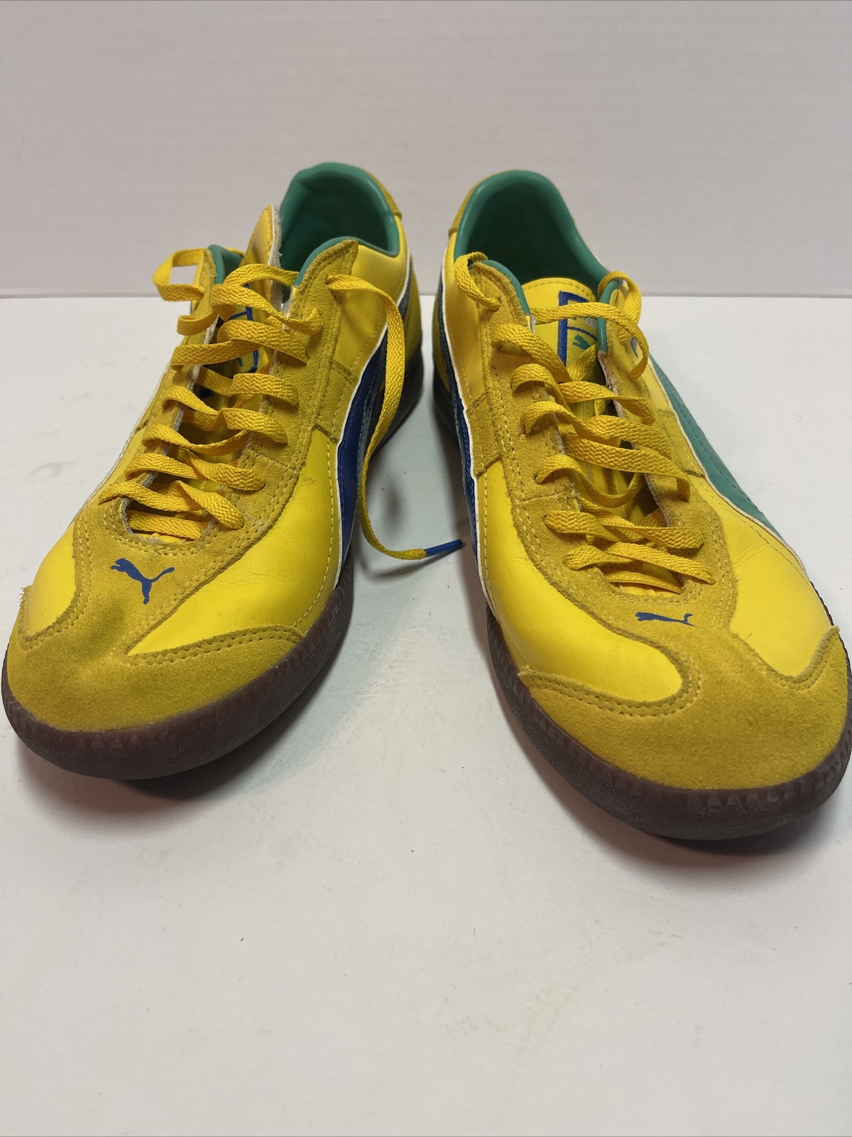 Vintage Yellow Puma Shoes With Blue And Green Stripes. RARE | eBay