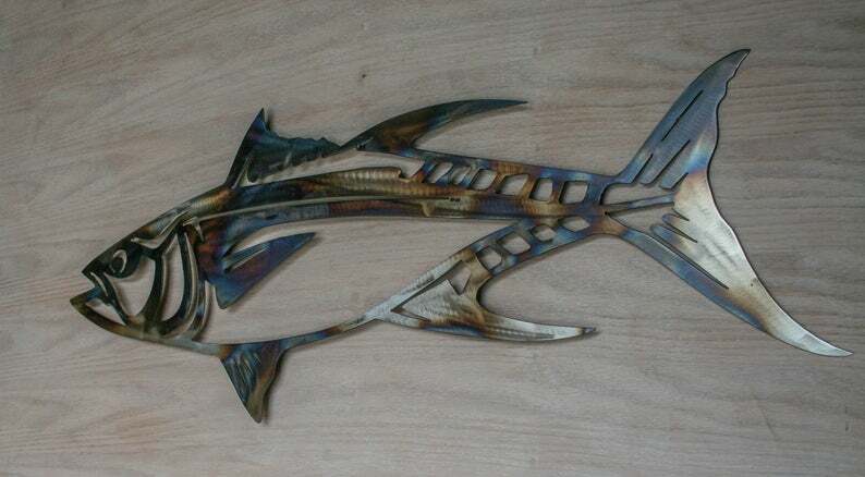 Tuna fish sign wall art wall decor metal sign handmade fish art yard ...