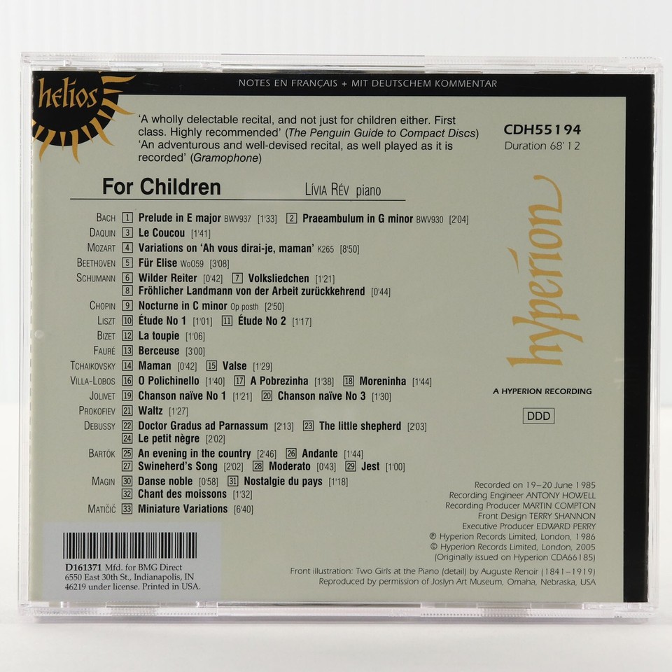 Helios for Children - Livia Rev Piano Music (CD, 1986, Hyperion) | eBay