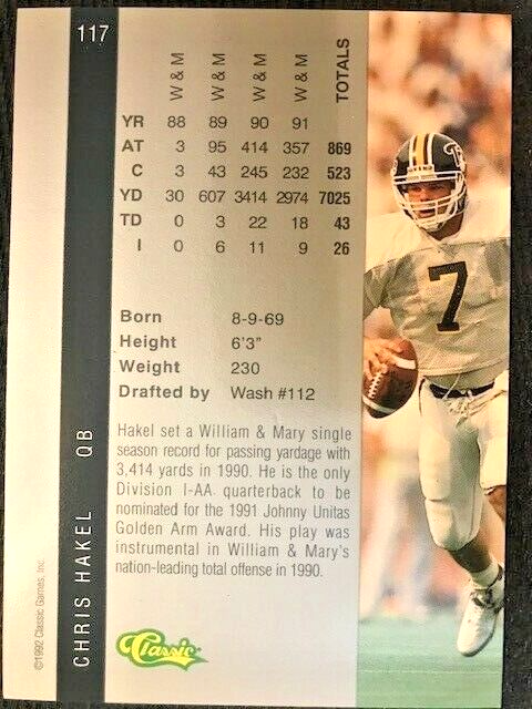 NFL - Chris Hakel 1992 Four Sport Classic Draft Picks Rookie Card | eBay