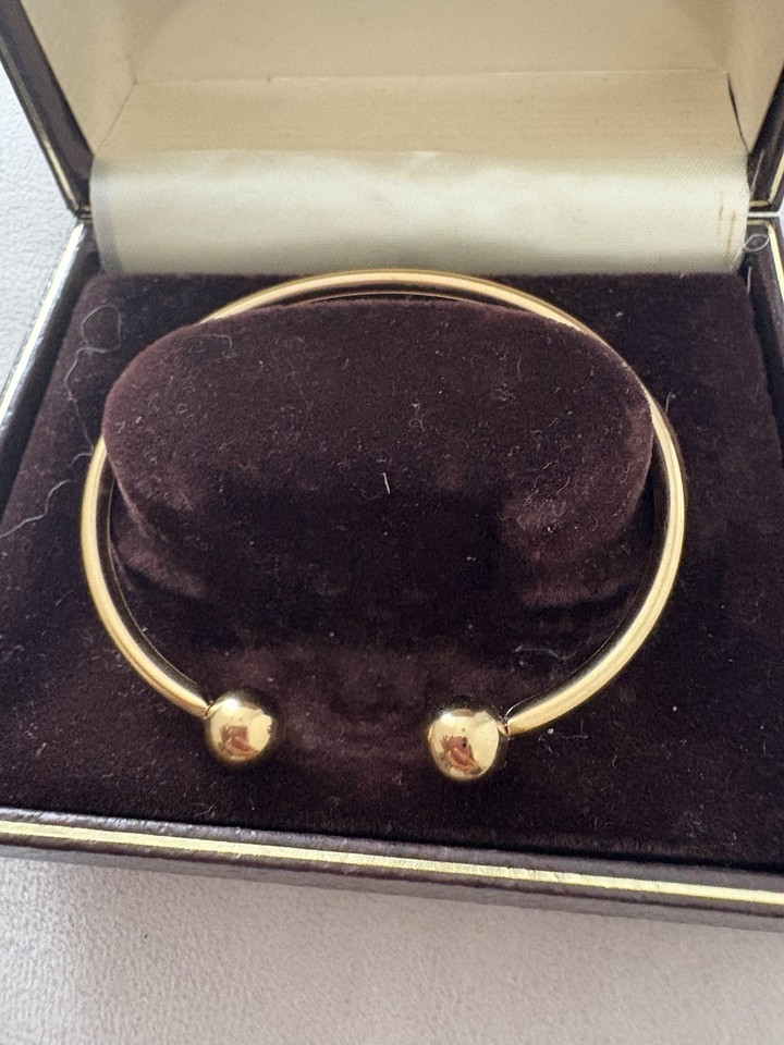 9K Gold Unisex Torque Ball Bangle Adjustable Lightweight Gold Filled ...