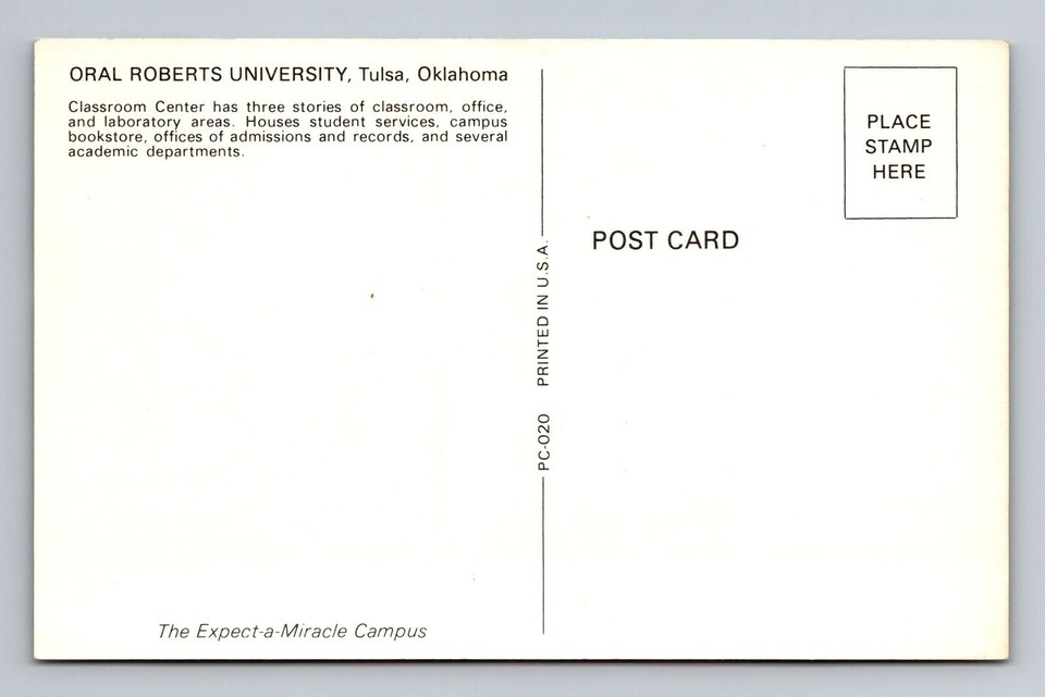 Tulsa OK-Oklahoma, Oral Roberts University, Classroom, Vintage Souvenir ...