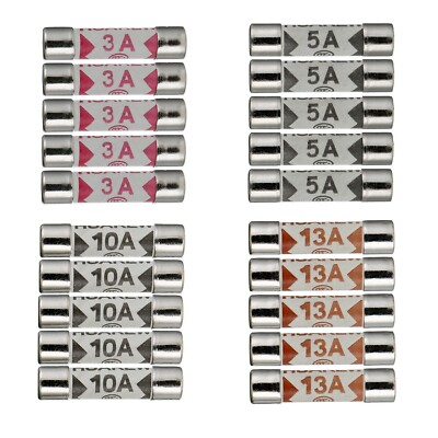 3A 5A 10A 13A mix 20 Assorted Mixed Fuses Domestic Household Mains Plug ...