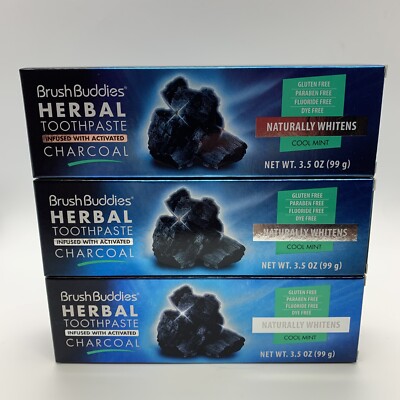 Lot Brush Buddies Herbal Charcoal Toothpaste Charcoal Cool Mint 3 pk ...