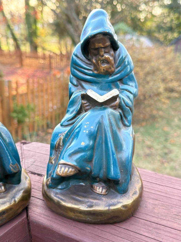 Antique Art Deco Bookends c.1920 Reading Monk ~ Friar, Armor Bronze Co ...