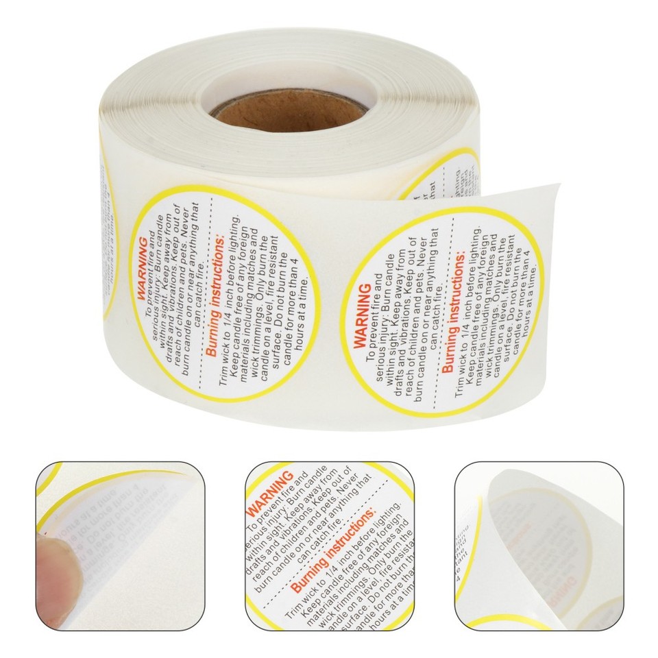 1 Roll Waterproof Adhesive Warning Decals Label for Candle Jars ...
