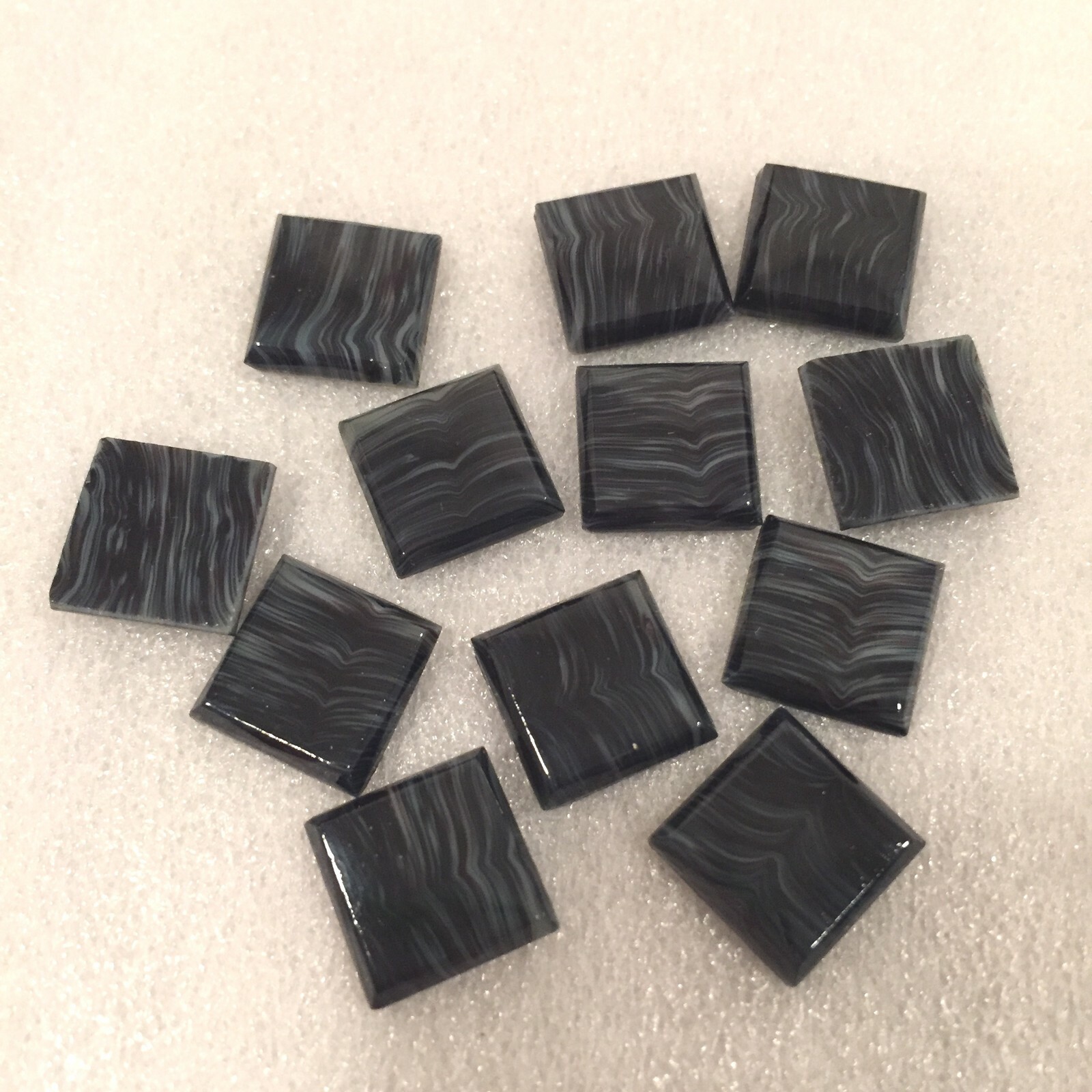 N13 Vintage German 12mm square gray striped flat glass stones, faceted ...