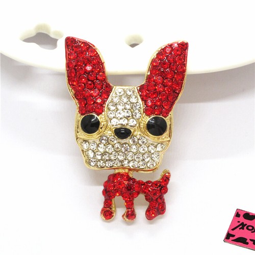 Red Cute Puppy Animal Bling Crystal Fashion Women Charm Brooch Pin ...