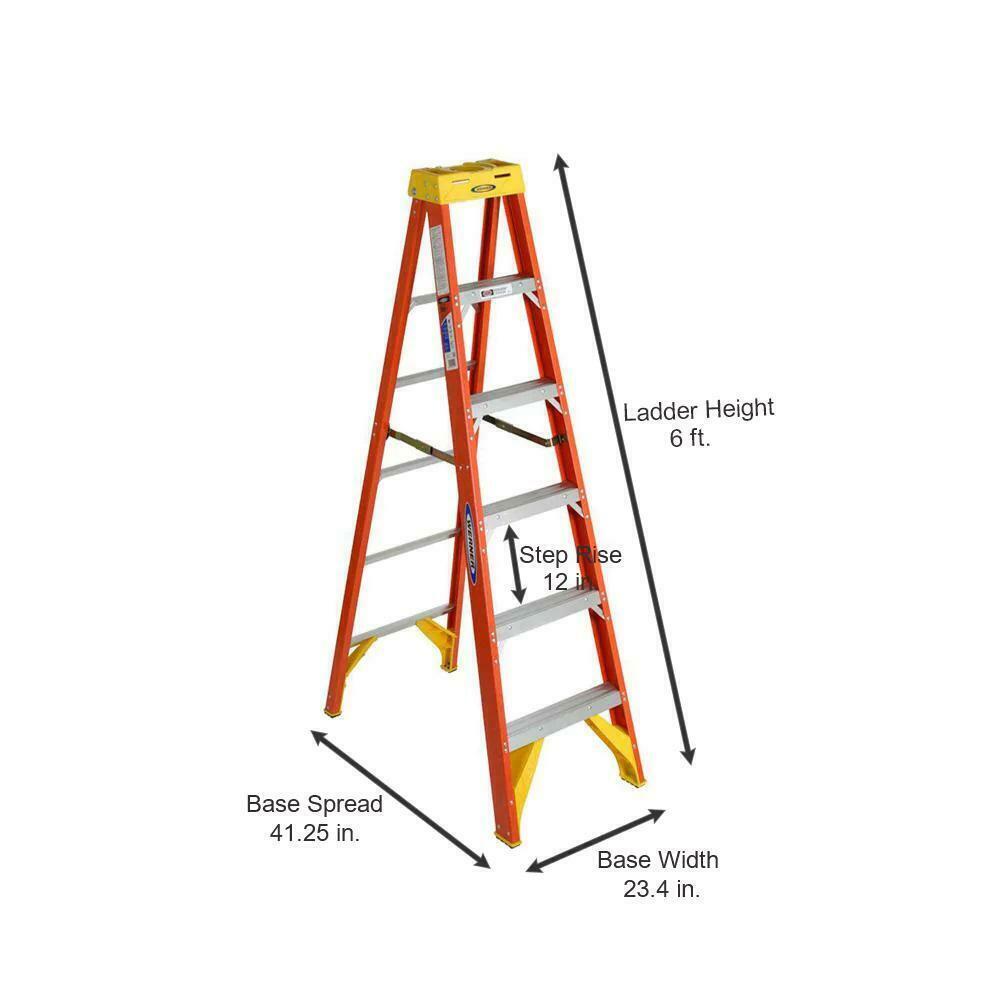 USED 6206 IA Werner 6 ft. Fiberglass Step Ladder 300 lbs Load P/U ...