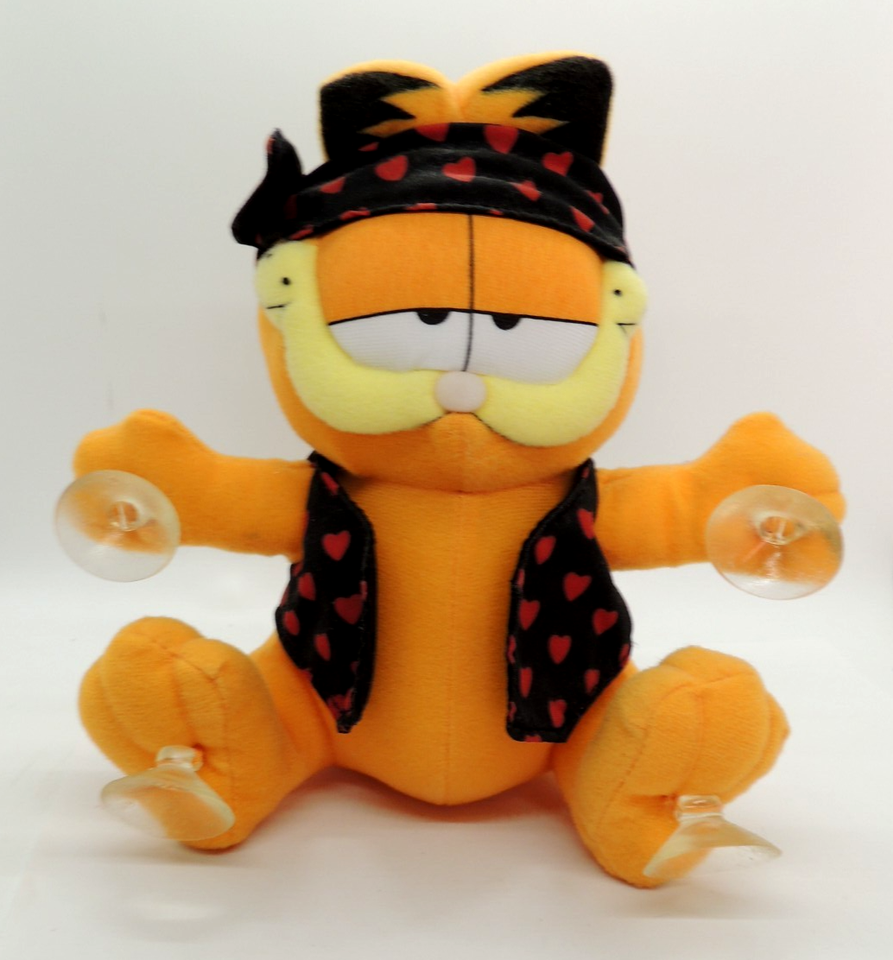 Vintage Garfield Hang-On Window Cling Plush Vest Bandana Hearts Biker ...