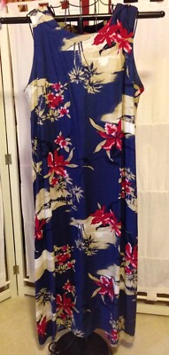 Women's Aloha Style Blue Floral Sleeveless Hawaiian Muumuu Dress Size ...