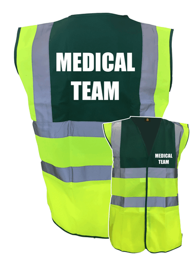 MEDICAL TEAM GREEN YELLOW HI VIS MEDICAL VESTS WAISTCOAT FIRST AID ...