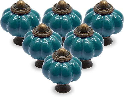 25Pcs Teal Pumpkin Knobs, Vintage Ceramic Cabinet Knobs, Dresser Knob ...