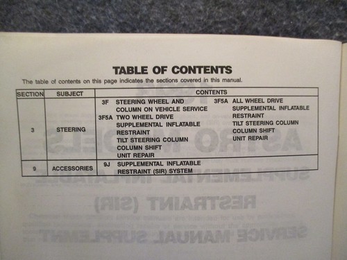 1993 Chevrolet Astro Van Supplement Inflatable Restraint Service Manual ...