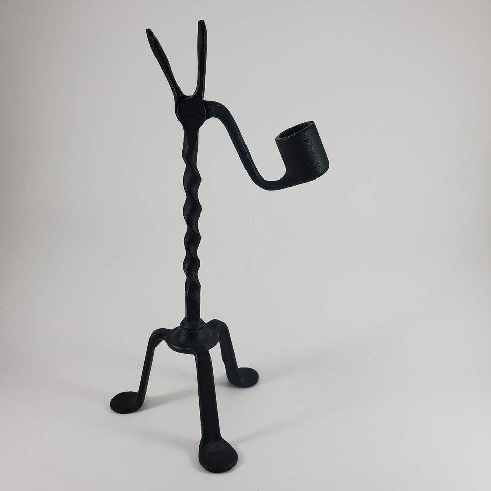 Vintage Wrought Iron Candle Holder Rush Light Black Rushlight Taper ...