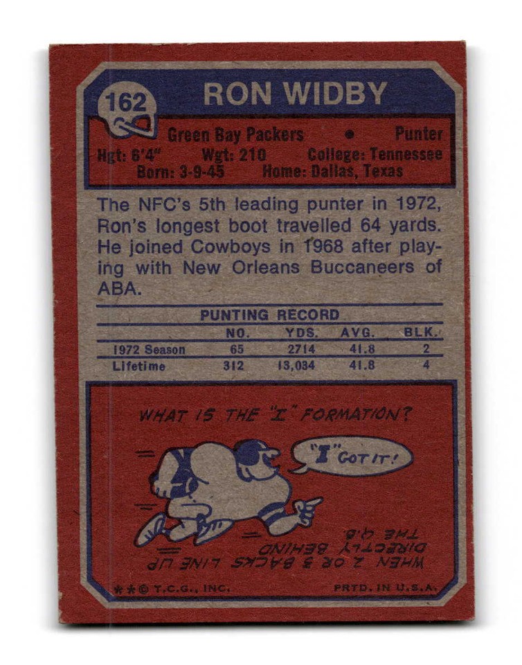 1973 Topps Ron Widby RC 162 | eBay