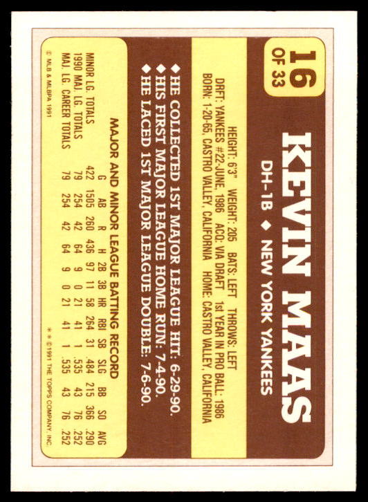 Kevin Maas New York Yankees Toys R US #16 1991 ROOKIE MINT | eBay