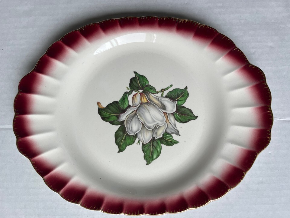 THE SEBRING POTTERY CO. SERVING/DECORATIVE PLATE, MAGNOLIA, 22 K GOLD ...