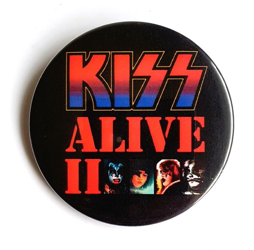 KISS ALIVE II 2 album cover Badge Button 57mm 2 1/4" Pin back 70s Gene ...