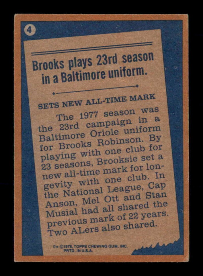 1978 Topps #4 Brooks Robinson RB VGEX X3222827 | eBay