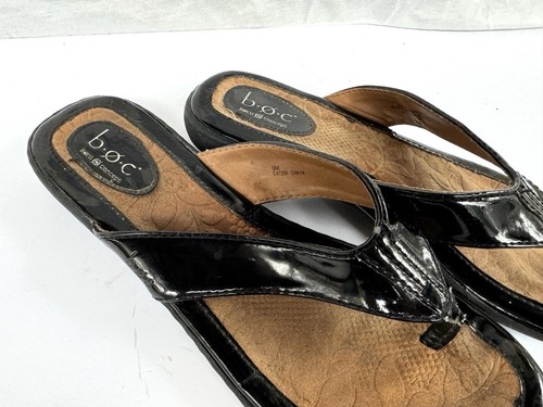 BOC Born Concept Sandals Womens 9M Black Patent Leather Slip On Thong ...