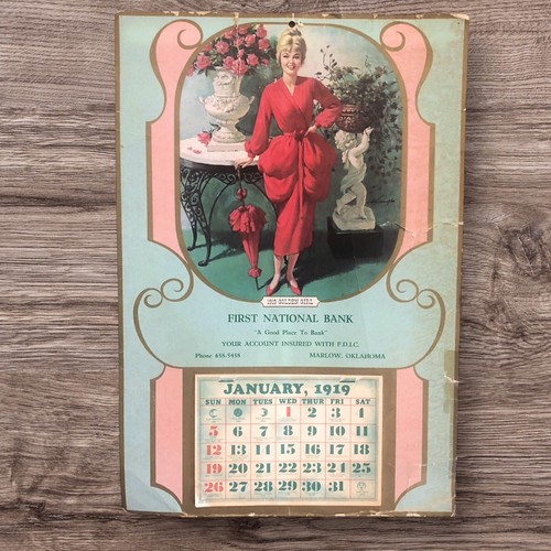 Vtg Advertising Calendar 1919 Golden Girl First National Bank Marlow ...