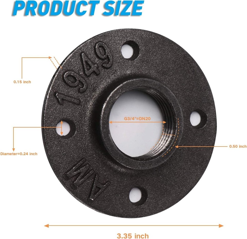 3/4" Floor Flange, Home TZH 4 Pack Malleable iron Pipe Flange 3/4 Inch ...