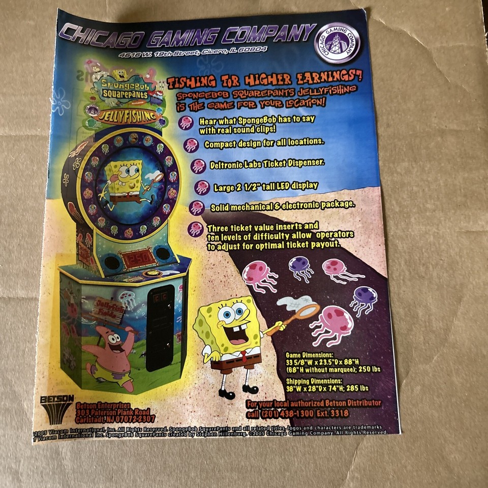 original ad 11- 8" SpongeBob SquarePants jelly fishing 2005 ARCADE GAME ...