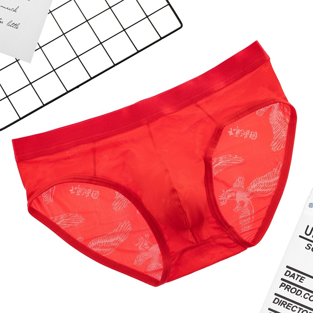 Briefs Men Underwear Ice Silk Jacquard Lingerie Low Waist Thin Section ...